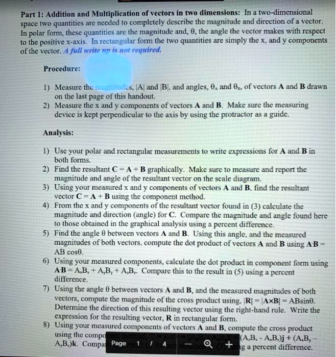 SOLVED: Part 1: Addition and Multiplication of Vectors in Two Dimensions In a two-dimensional ...