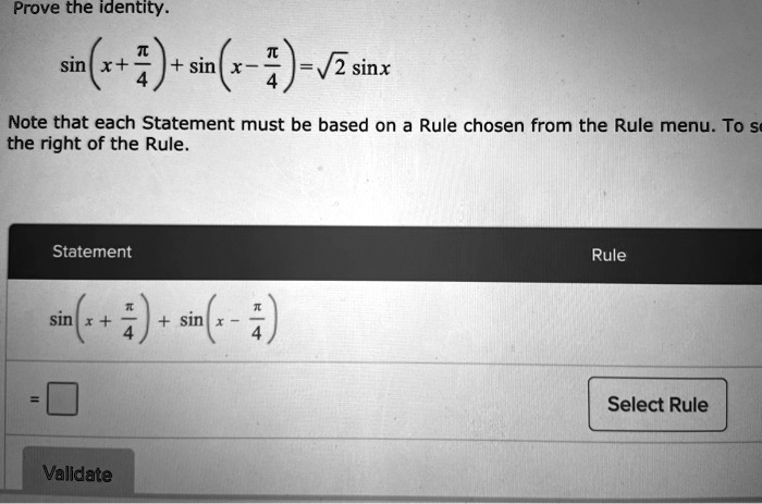 prove the identity sin 1sin vz sinx note that each statement must be ...