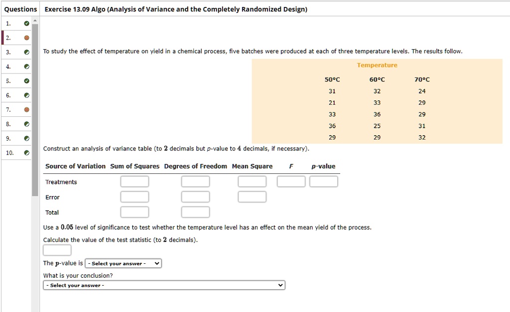 Exercise 13.09 Algo (Analysis of Variance and the Completely Randomized Design) To study the ...
