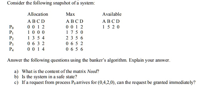 consider the following snapshot of a system allocation abcd 0012 1000 ... consider the following snapshot of a system allocation abcd 0012 1000 ...