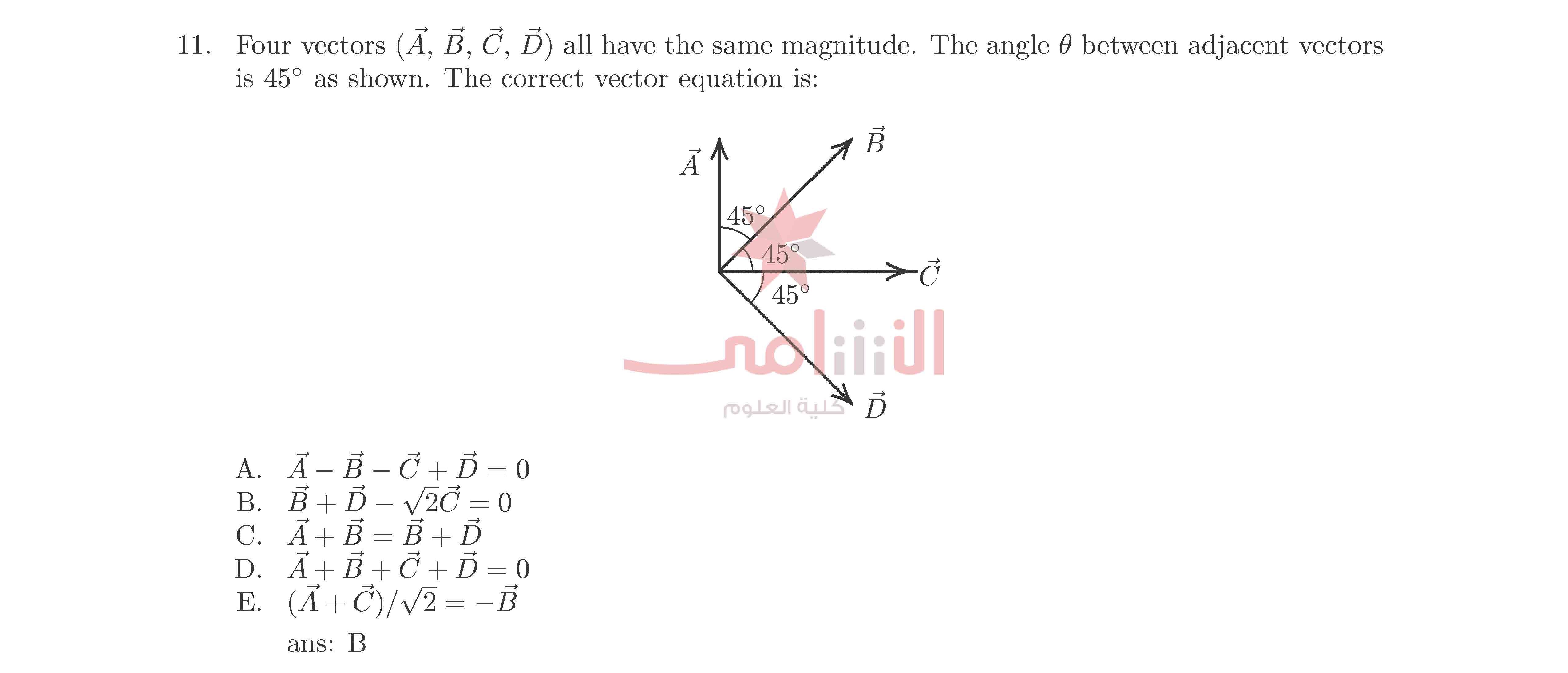 SOLVED: 11. Four vectors (A⃗, B⃗, C⃗, D⃗) all have the same magnitude ...