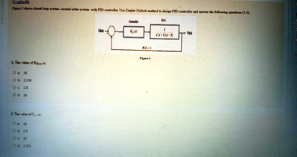 Question 1 Figure 5 shows closed loop system -second order system- with PID-controller. Use ...