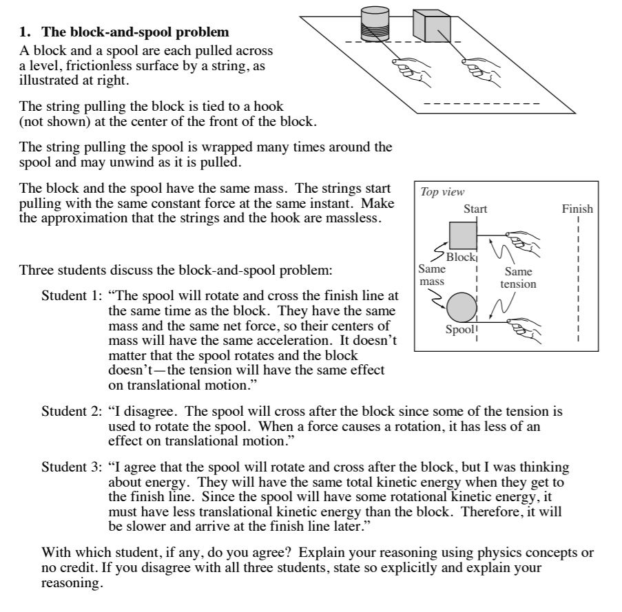 1 the block and spool problem a block and spool are each pulled across level frictionless ...