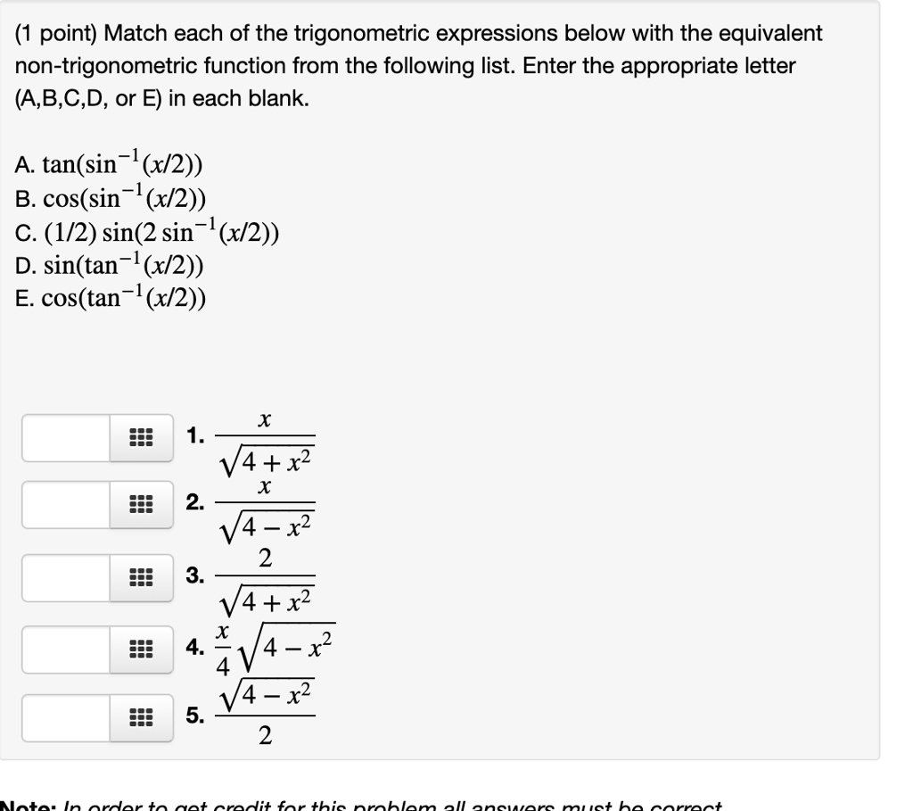 SOLVED Point Match Each Of The Trigonometric Expressions Below With SOLVED Point Match Each Of The Trigonometric Expressions Below With