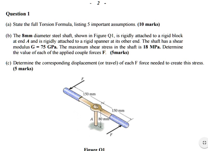 question 1 a state the full torsion formula listing 5 important ...