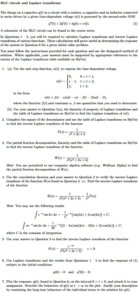 SOLVED: Texts: RLC circuit and Laplace transforms The charge on a capacitor q(t) in a circuit ...