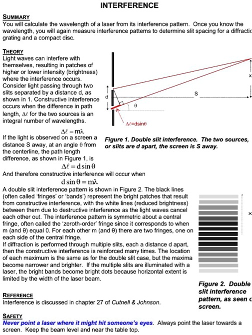 SOLVED: INTERFERENCE SUMMARY You will calculate the wavelength of a ...