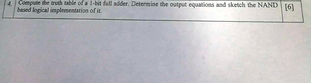 4. Compute the truth table of a 1-bit full adder. Determine the output equations and sketch the ...