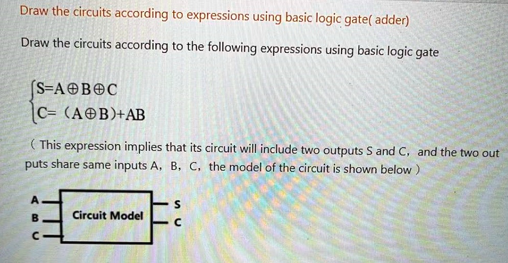 Draw the circuits according to expressions using basic logic gate( adder) Draw the circuits ...
