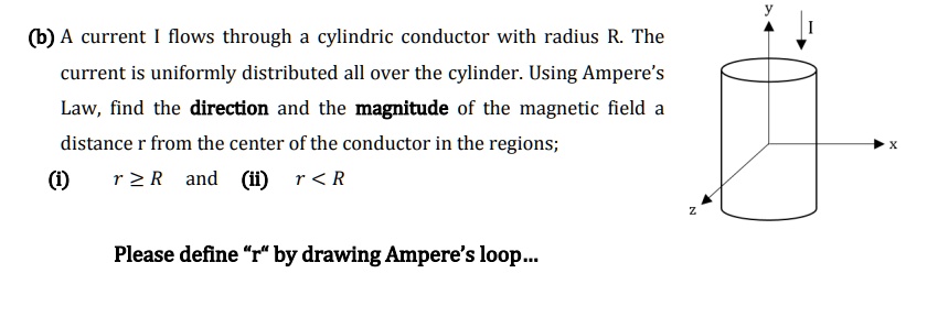 SOLVED: (b) A current I flows through a cylindrical conductor with ...