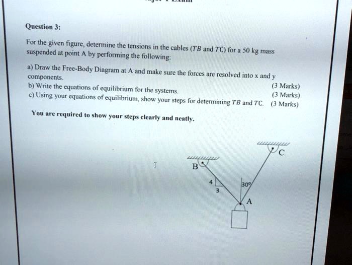 SOLVED:QQuestion 3: For the given figure, determine the tensions in the cables (TB and TC) for ...