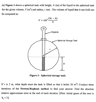 (a) Figure 1 shows a spherical tank with height, h (m) of the liquid in ...