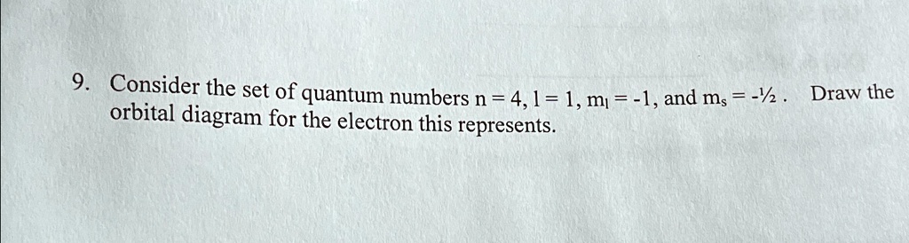 9. Consider the set of quantum numbers n = 4, l = 1, ml = -1, and ms = -1/2. Draw the orbital ...