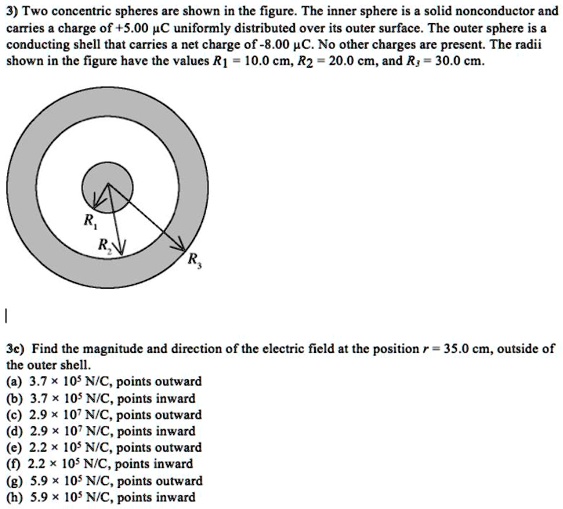 3 two concentric spheres are shown in the figure the inner sphere is solid nonconductor and ...
