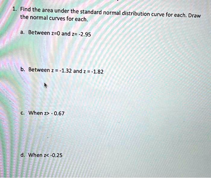 SOLVED: Find the area under the standard normal distribution the normal ...