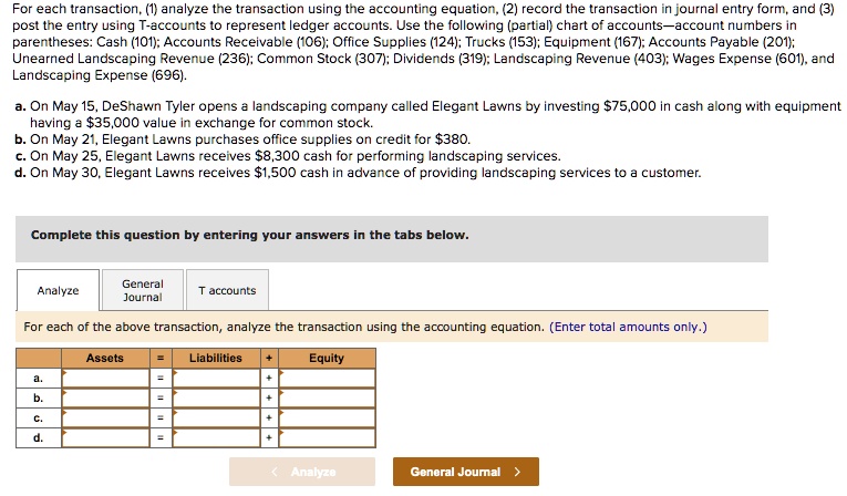For each transaction, (1) analyze the transaction using the accounting ...