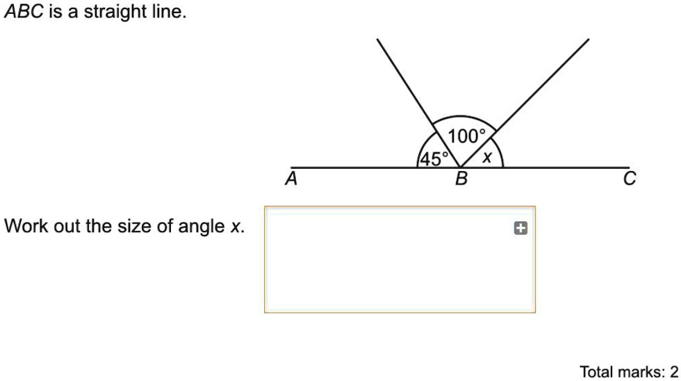 SOLVED: 'ABC is a straight line, work out the size of angle x ABC is a ...