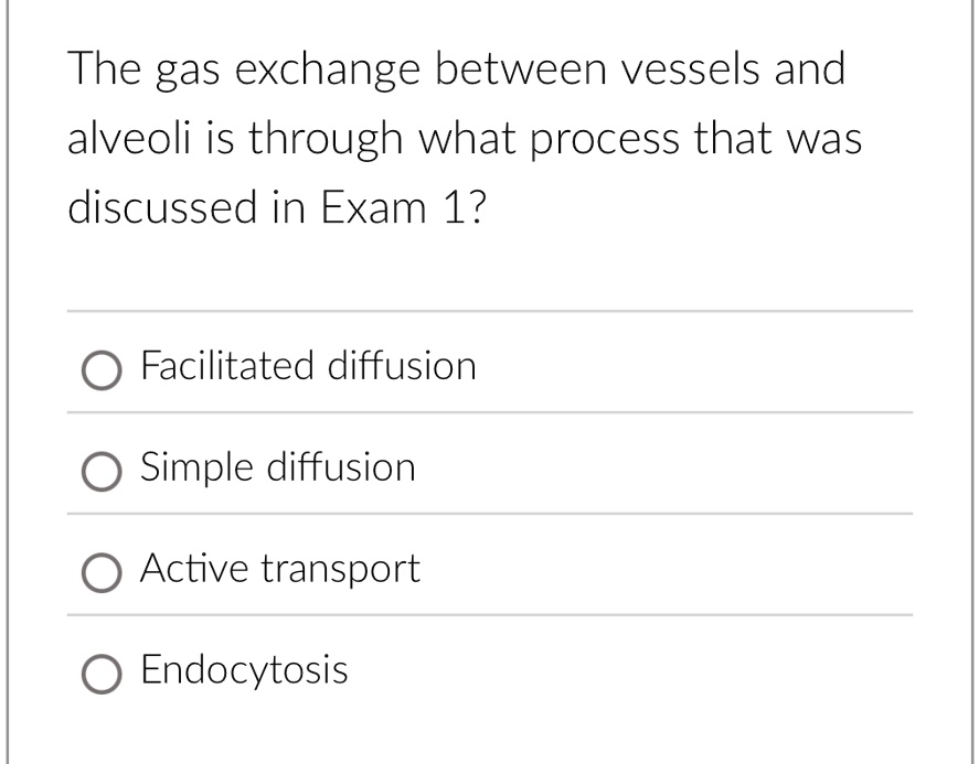 the gas exchange between vessels and alveoli is through what process ...