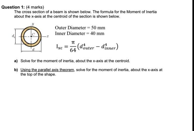 question 1 4 marks the cross section of beam is shown below the formula ...