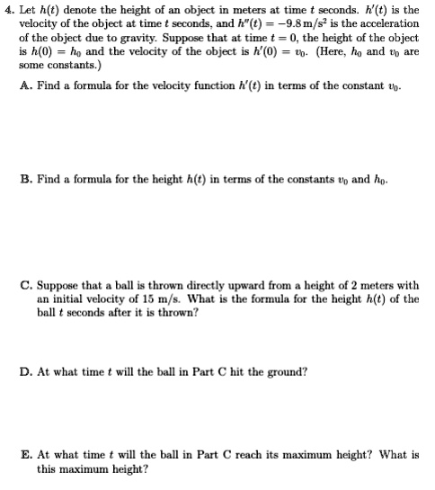 SOLVED: Let h(t) denote the height of an object in meters at time t ...