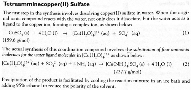 tetraamminecopperii sulfate the first step in the synthesis involves ...