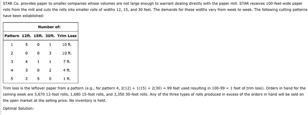 SOLVED: STAR Co. provides paper to smaller companies whose volumes are not large enough to ...
