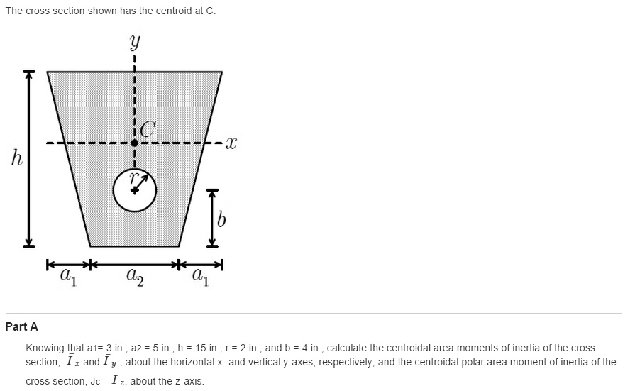 The cross section shown has the centroid at C. y C -x h r b *a1 A2 A1 ...