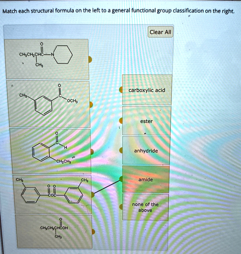 Match each structural formula on the left to a general functional group classification on the ...