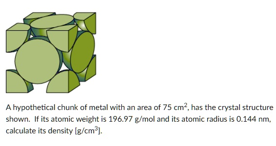 A hypothetical chunk of metal with an area of 75 cm?, has the crystal ...