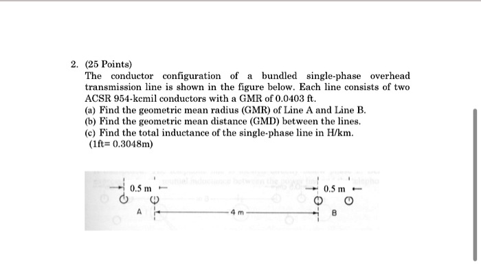 2. (25 Points) The conductor configuration of a bundled single-phase ...