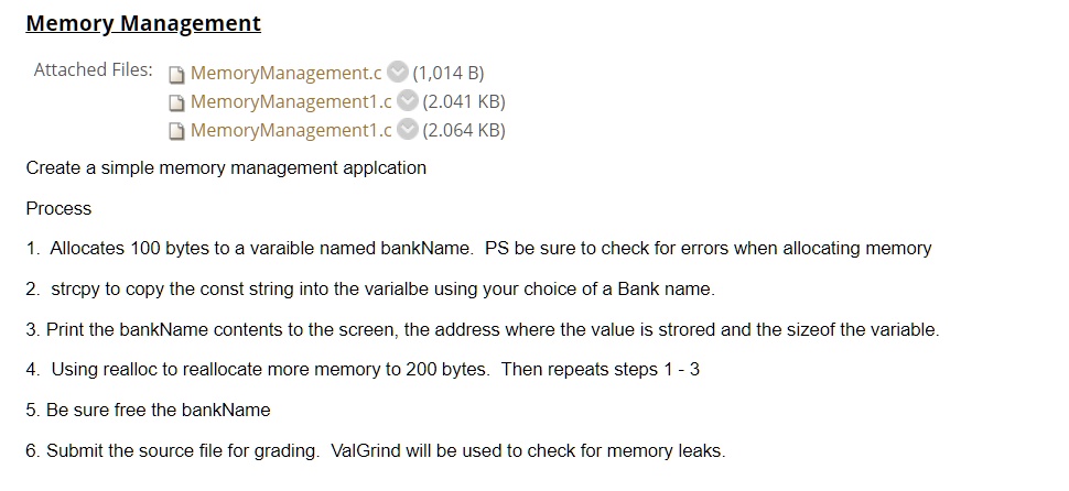 Solved Using C Programming Create A Simple Memory Management Application Process 1 Allocate