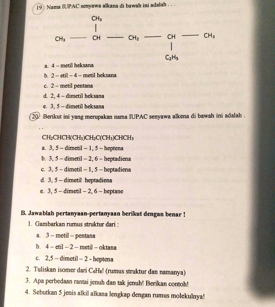 SOLVED: tolong di bantu no.19,20 dan essainya. makasii 19 Nama IUPAC ...