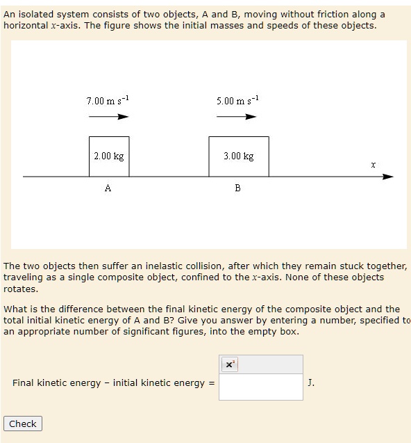 An isolated system consists of two objects, A and B, moving without friction along a horizontal ...