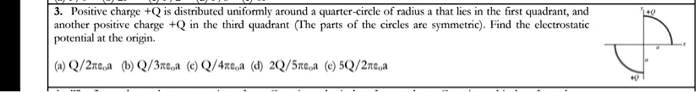 SOLVED: 3. Positive charge +Q is distributed uniformly around a quarter-circle of radius a that ...