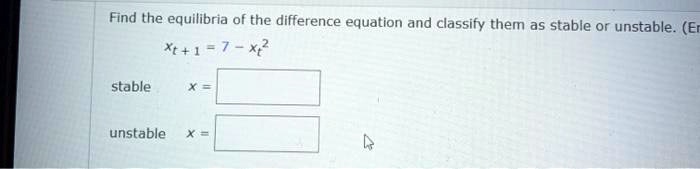 SOLVED: Find the equilibria of the difference equation and classify ...