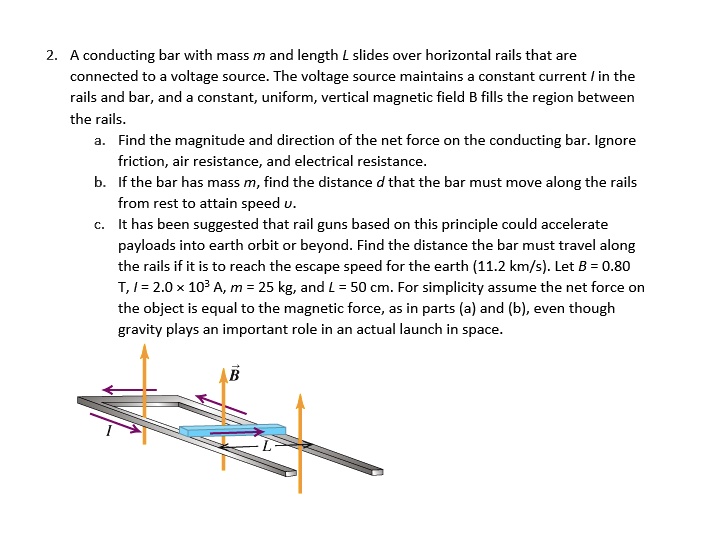 SOLVED: A conducting bar with mass m and length slides over horizontal rails that are connected ...