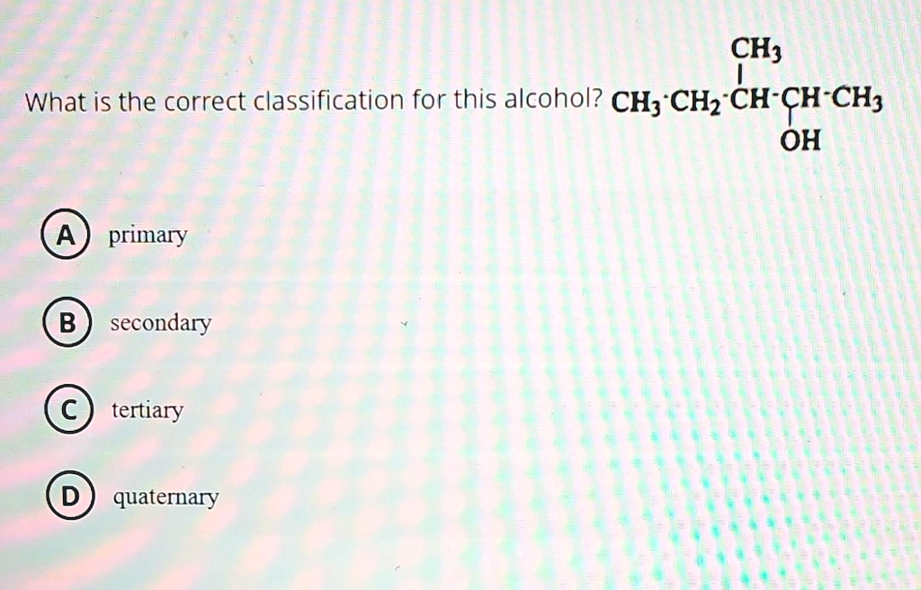 CH3 What is the correct classification for this alcohol? CH3CH2CHCHCH3 ...