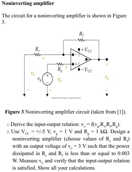 Noninverting amplifier The circuit for a noninverting amplifier is shown in Figure 3. Rs +Vcc Rf ...