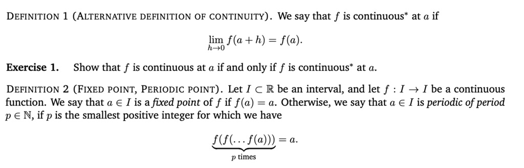 SOLVED: Texts: DEFINITION 1 (ALTERNATIVE DEFINITION OF CONTINUITY): We ...