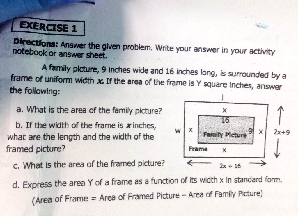 SOLVED: 'EXERCISE 1 Directions: Answer the given problem. Write your ...