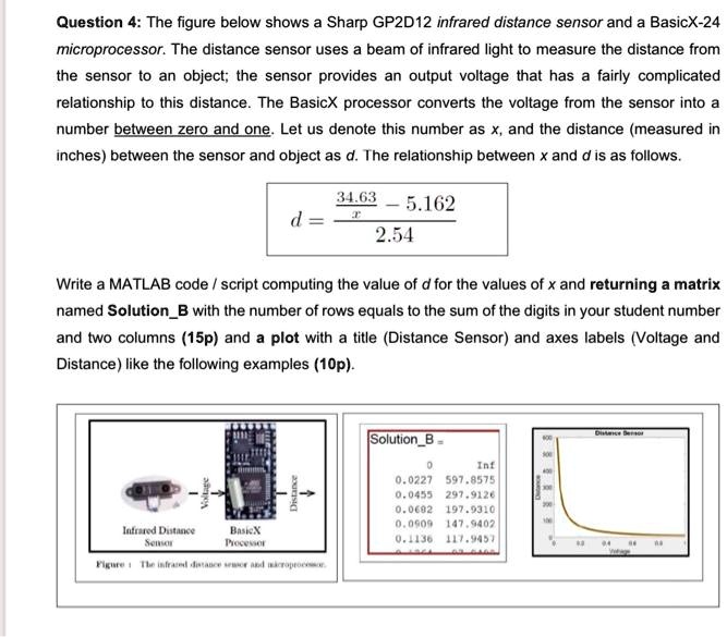 SOLVED: Texts: MATLAB codes for this question Question 4: The figure below shows a Sharp GP2D12 ...