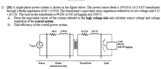 SOLVED: 2 30A single-phase power system is shown in the figure below.The power source feeds a ...