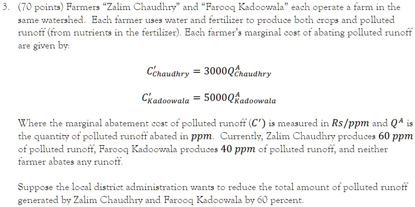 SOLVED: a) Draw the marginal abatement cost curves for Zalim Chaudhry ...