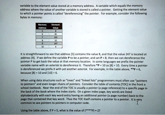 Solved A Variable Refers To The Value Stored At A Memory Address A Variable That Holds The