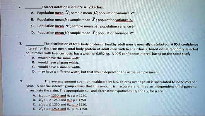 correct notation used in stai 00 class population meao x sample mean ...