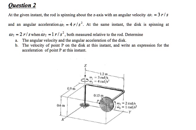 SOLVED: Engineering Dynamics: Question 2 At the given instant, the rod is spinning about the z ...