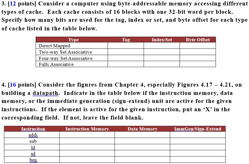 SOLVED: Consider a computer using byte-addressable memory accessing different types of cache ...