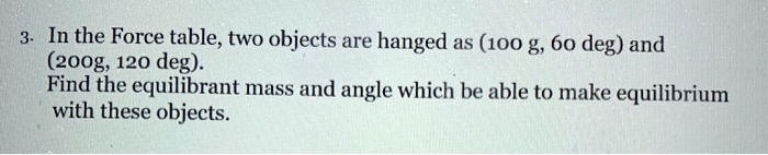 SOLVED: In the Force table, two objects are hanged as (100 g, 60 deg ...