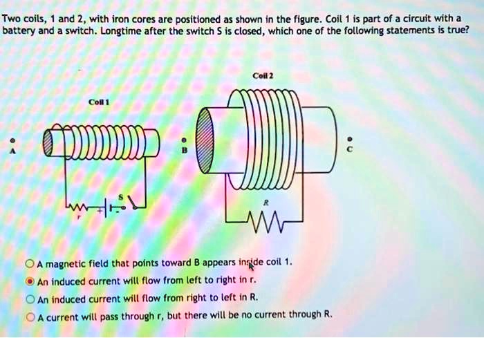 SOLVED: Two coils and 2 with iron cores are positioned as shown in the ...