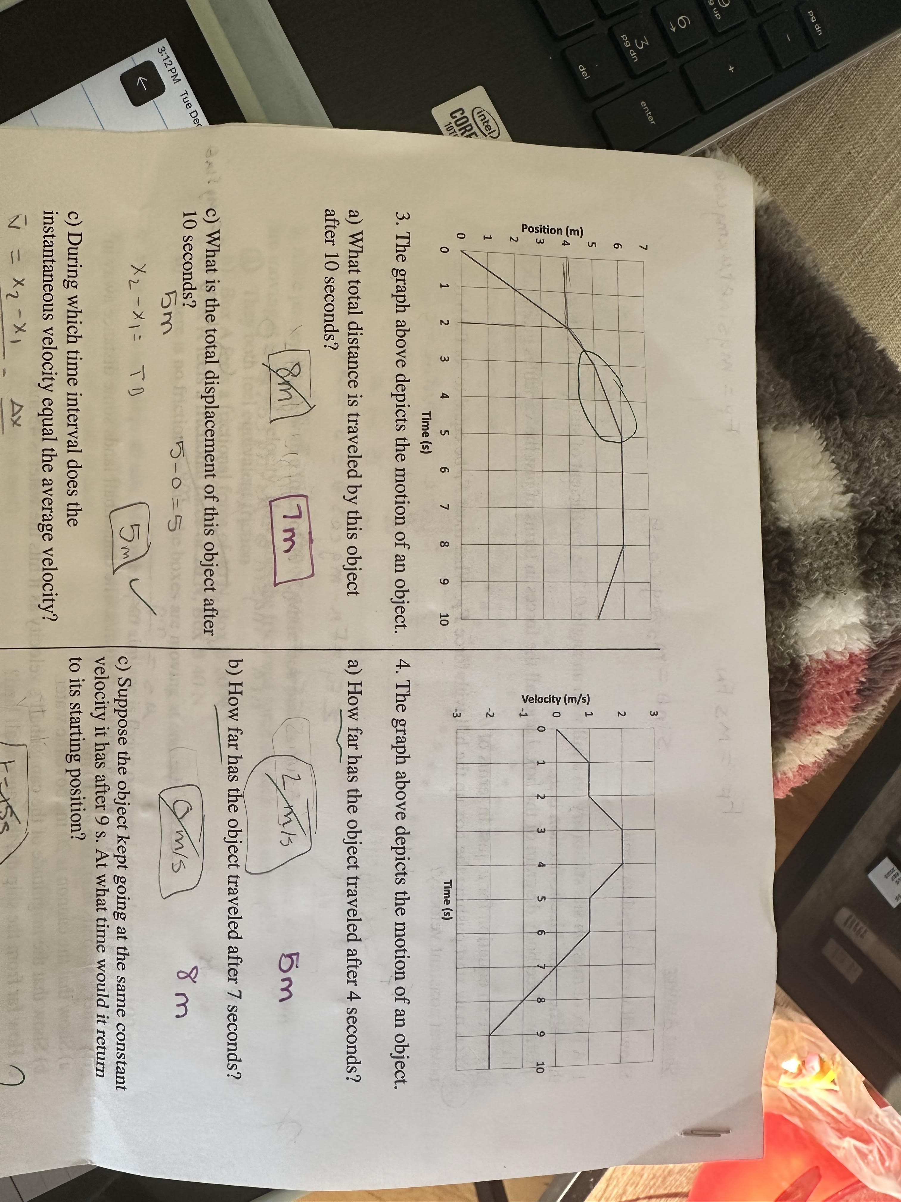 3. The graph above depicts the motion of an object. a) What total ...